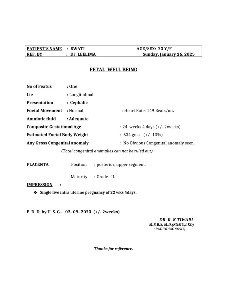 24-Week Fetal Well-Being Report | PDF