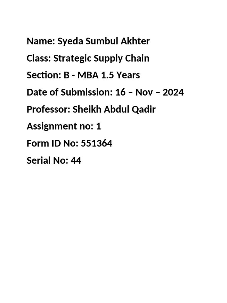 Syeda Sumbul Akhter - Assignment No - 1 - Case Study | PDF | Supply ...
