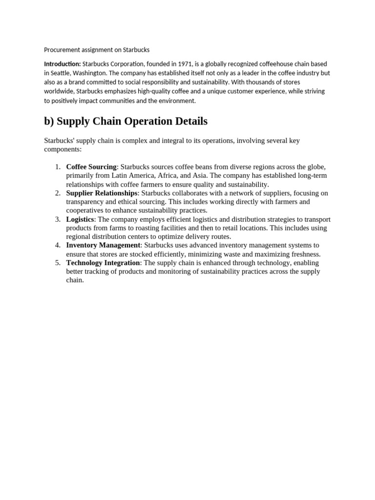 Procurement Assignment On Starbucks - FINAL | PDF | Starbucks | Coffee