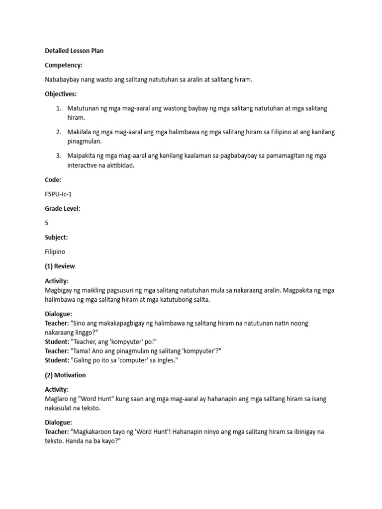 Detailed Lesson Plan | PDF