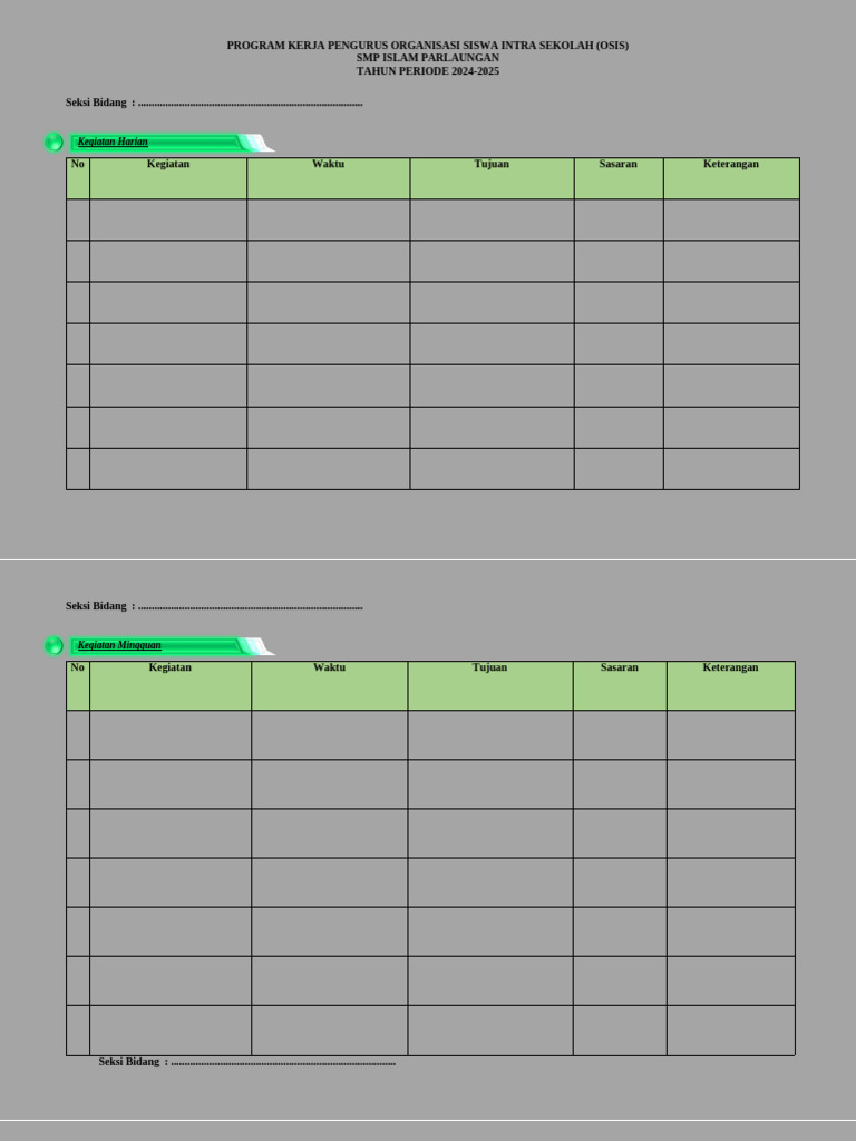 Program Kerja Pengurus OSIS | PDF
