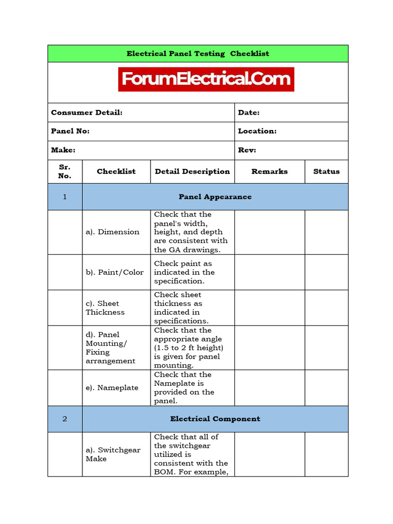 Electrical Panel Inspection Checklist | PDF | Electrical Wiring ...