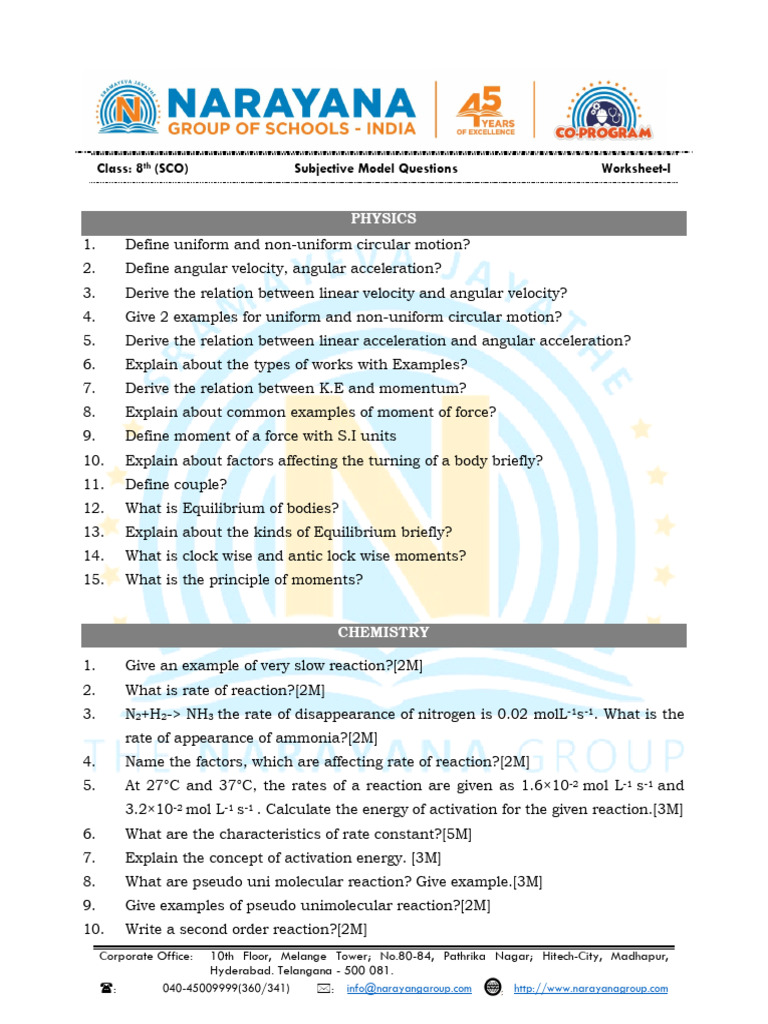 8TH - SCO - Subjective Model Questions - Worksheet-I | PDF ...