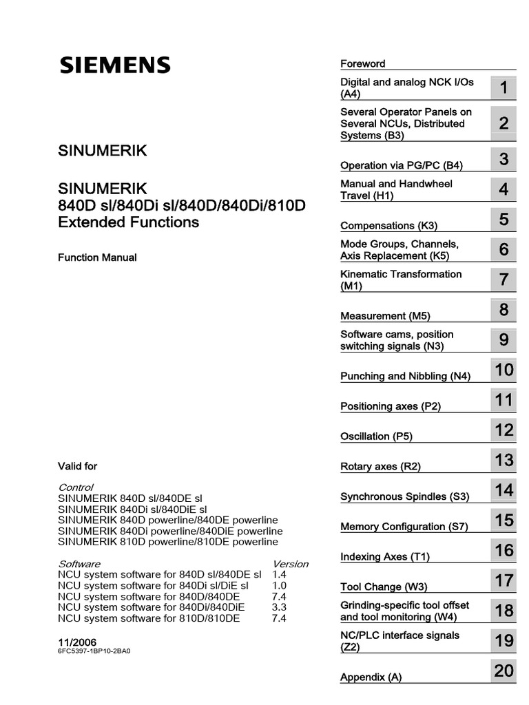 Sinumerik Sinumerik 840D Sl/840di sl/840D/840Di/810D Extended Functions | PDF | Programmable ...