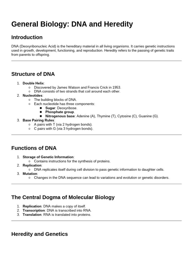 DNA Structure and Heredity Explained | PDF | Genetics | Dna