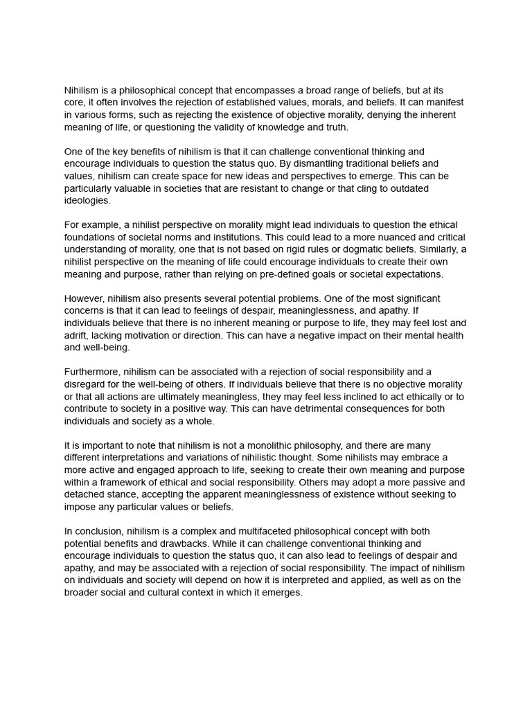 What Is Nihilism and What Are Its Benefits and Problems | PDF ...