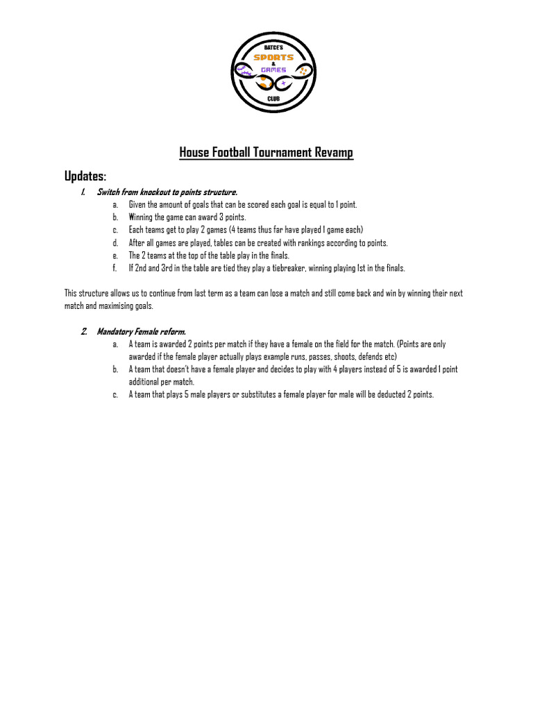 House Football Tournament Revamp | PDF | Sports