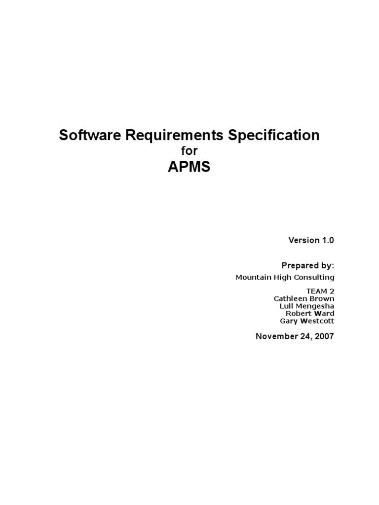 Software Requirements Specification Apms: Prepared by | PDF | Use Case | Server (Computing)