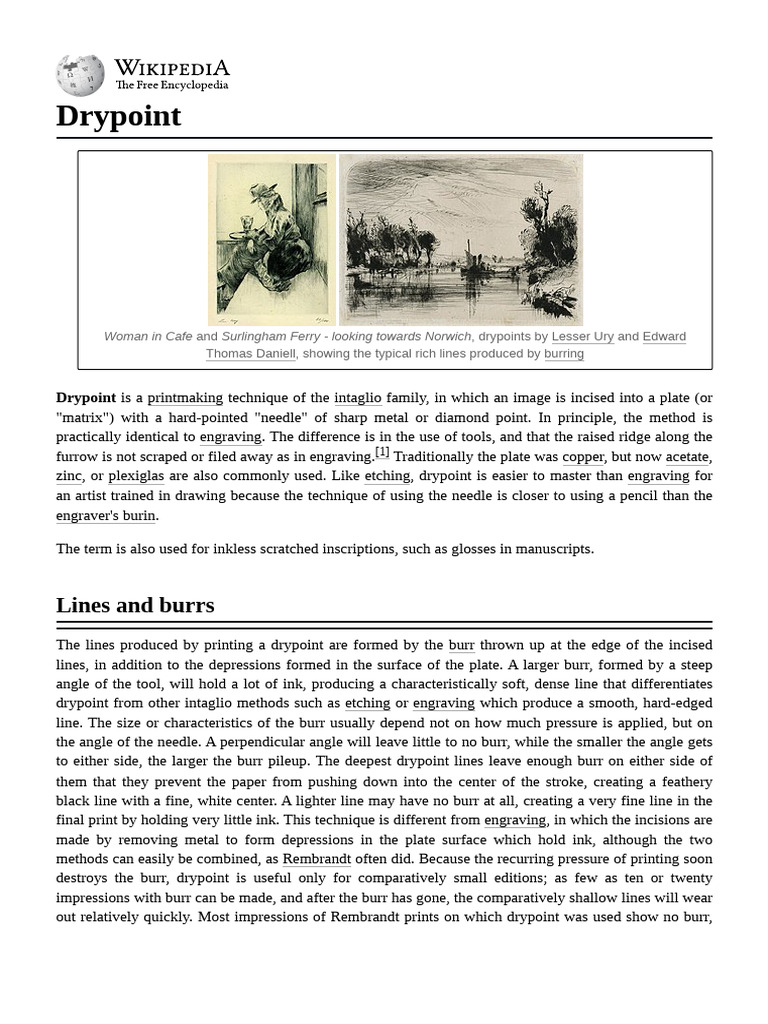 Drypoint | PDF | Printing | Printmaking
