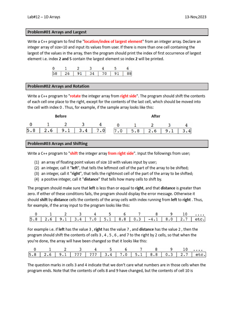 1D Array Practice Questinos.docx | PDF | C++ | Computer Science