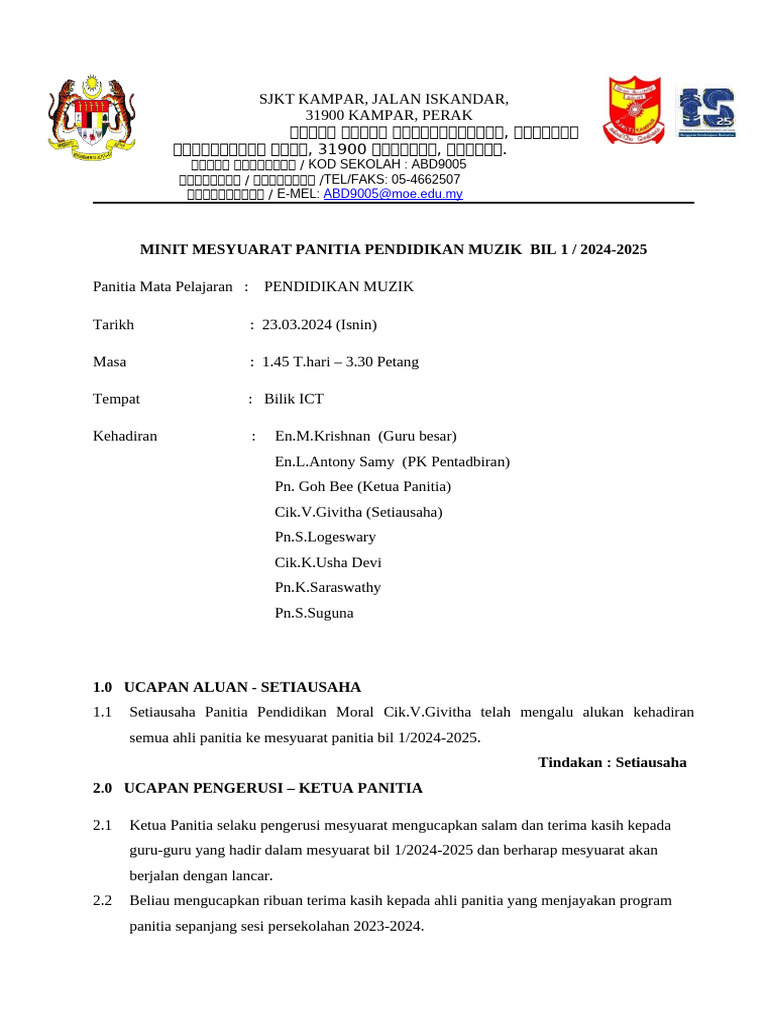 Minit Pertama 2024 - PANITIA PM | PDF