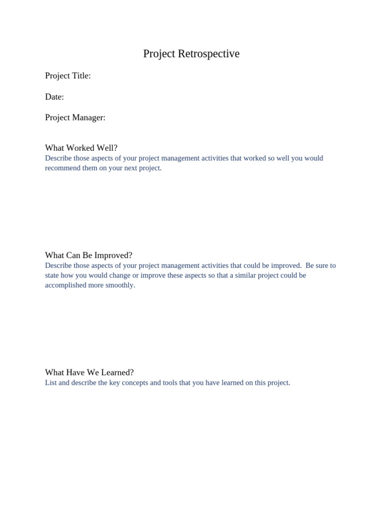 Project Retrospective Template | PDF