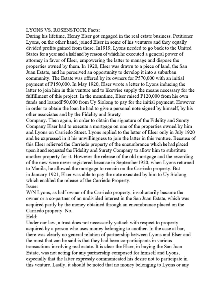 Lyons Vs Rosenstock Partnership PDF Free | PDF | Private Law