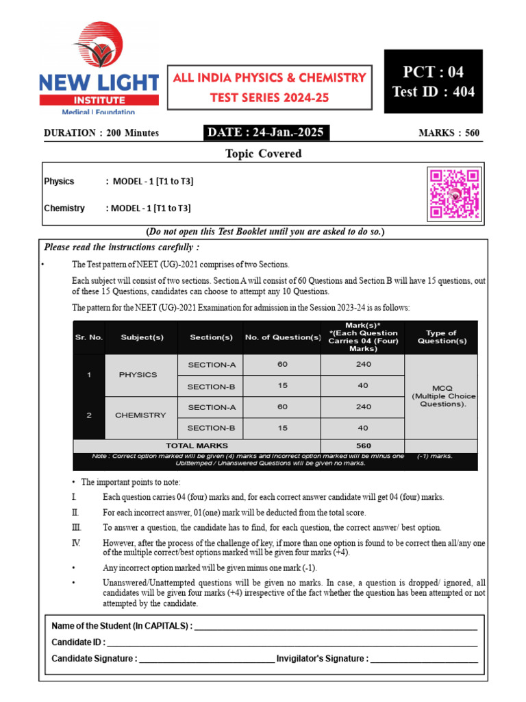 PCT Paper - 04 (24-01-2025) | PDF | Projectiles | Multiple Choice