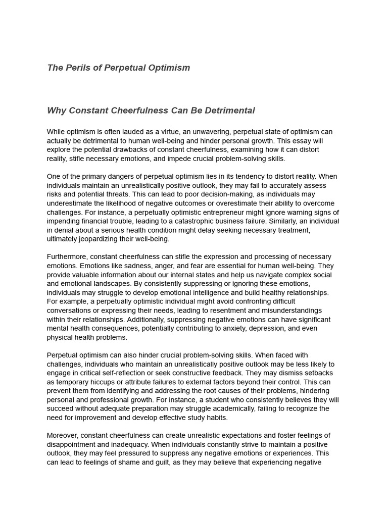 Dangers of Perpetual Optimism | PDF | Optimism | Emotions