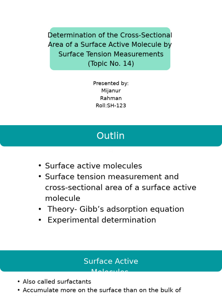 Determination of The Cross-Sectional Area of A Surface Active Molecule ...