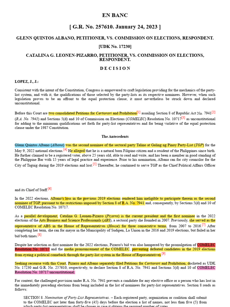 Albano v. COMELEC, G.R. No. 257610 | PDF | Due Process Clause ...