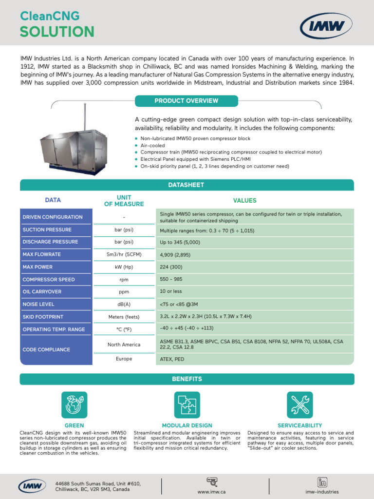 IMW CleanCNG Compressor Overview | PDF | Gases | Gas Technologies