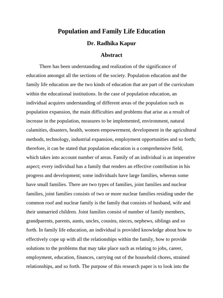 Population and Family Life Education | PDF | Family | Malnutrition