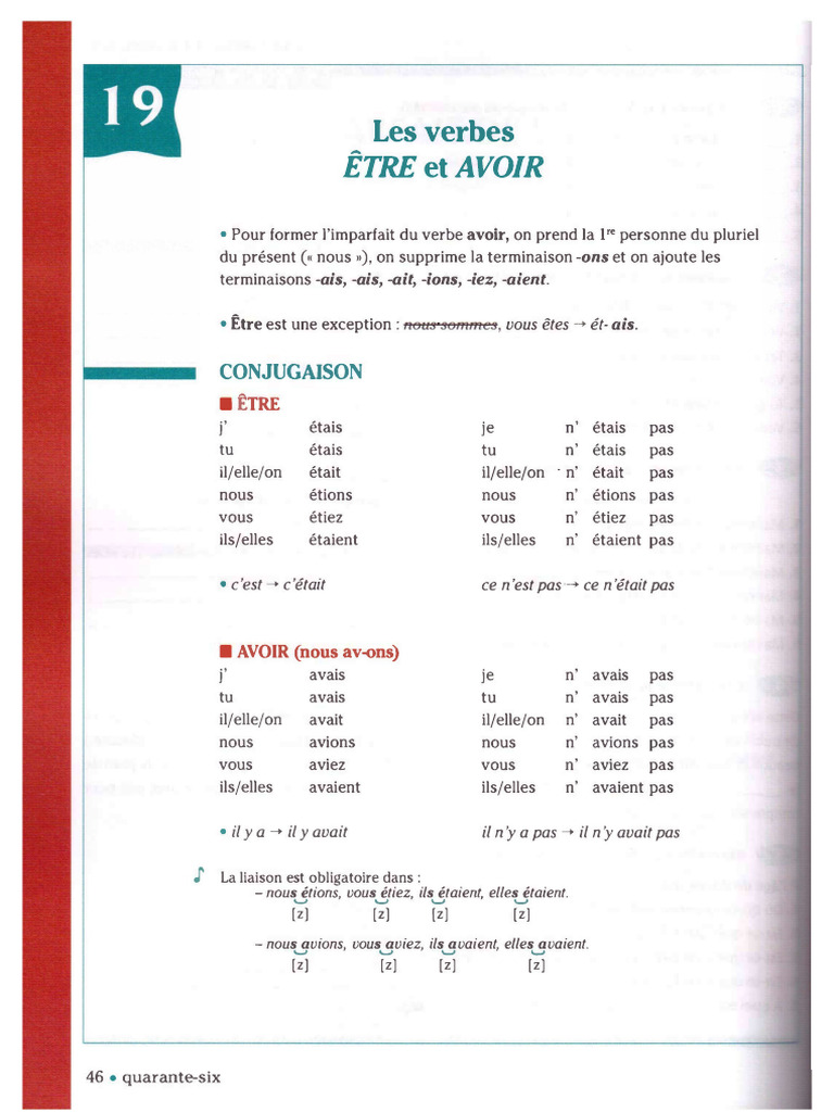 L'imparfait Les Verbes Être Et Avoir 48,49 | PDF