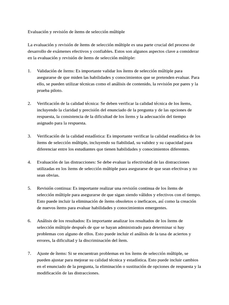 Guía para Evaluar Ítems de Selección Múltiple | PDF