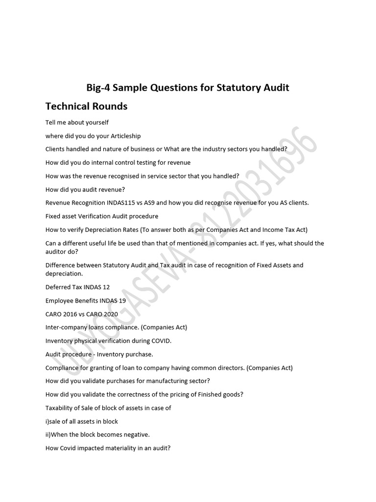 Big-4 India Stat Audit Interview Questions | PDF | Audit | Accounting