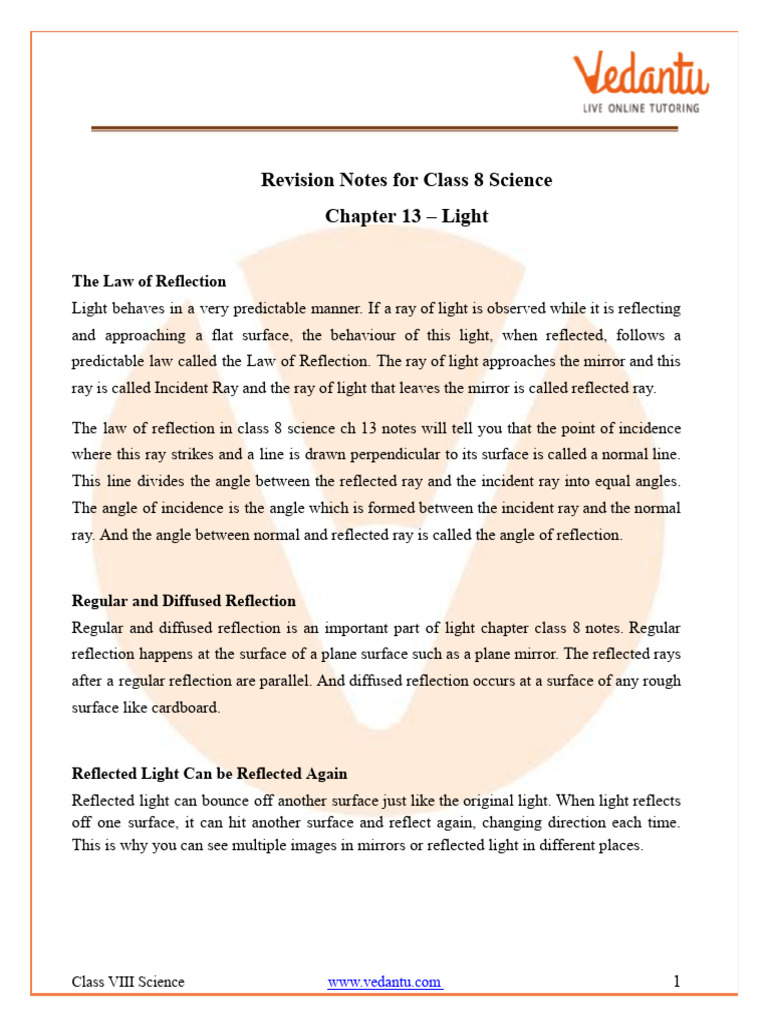 CBSE Science Chapter 13 Light Class 8 Notes FREE PDF | PDF | Eye ...
