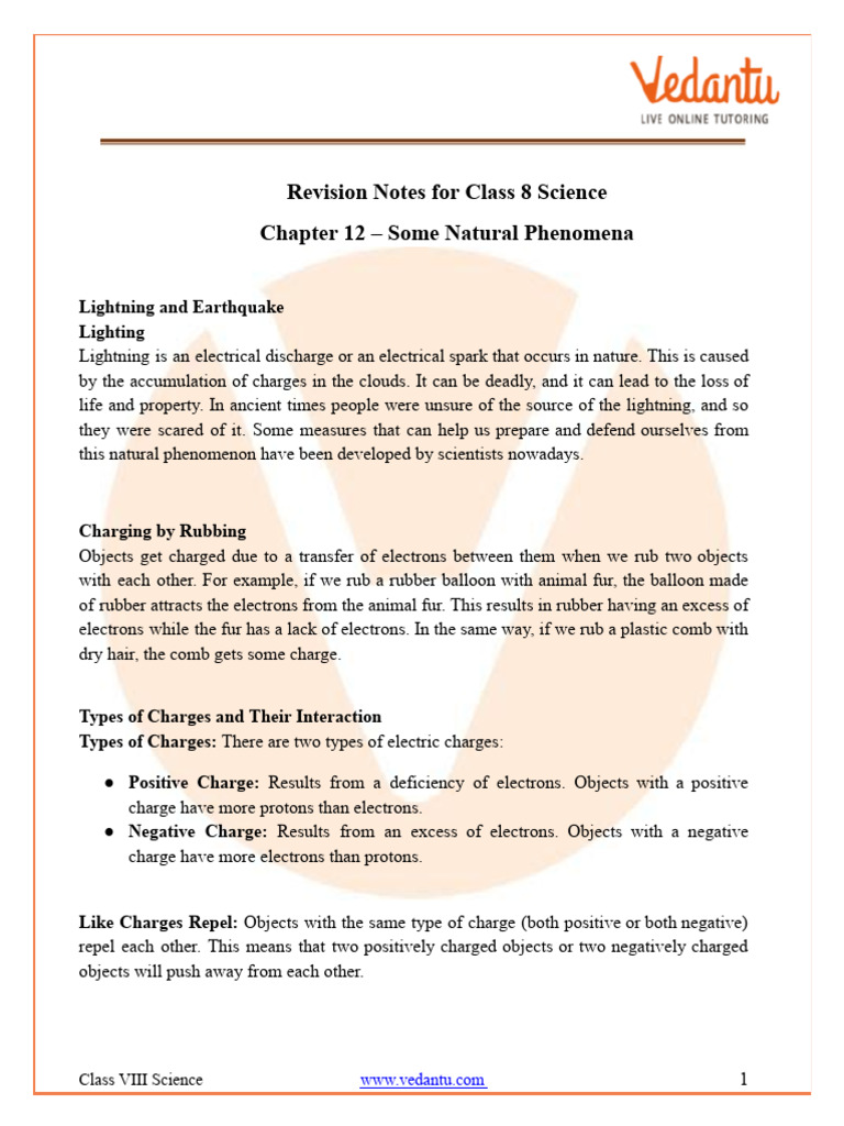 CBSE Science Chapter 12 Some Natural Phenomena Class 8 Notes FREE PDF ...