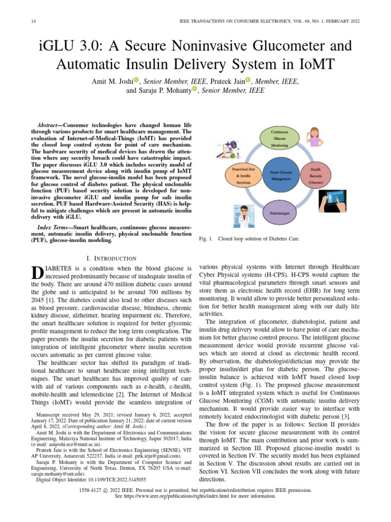 iGLU 3.0 A Secure Noninvasive Glucometer & Automatic Insulin Delivery System in IoMT | PDF ...