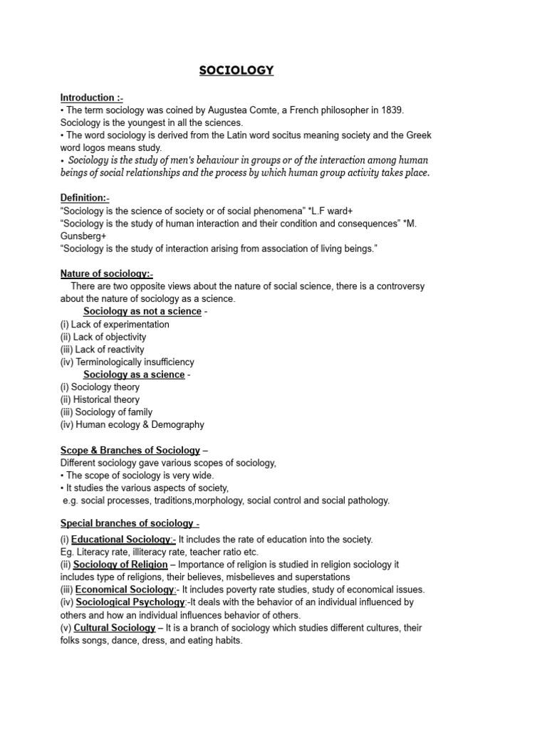 SOCIOLOGY notes | PDF | Sociology | Psychology