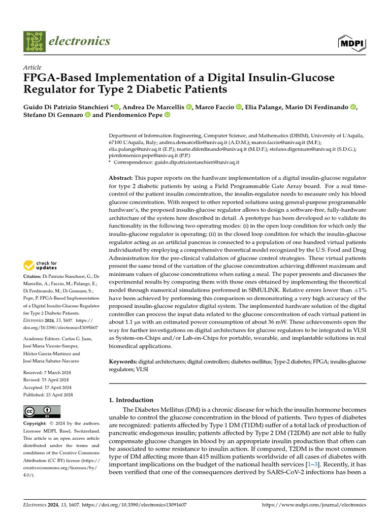 FPGA-Based Implementation of a Digital Insulin-Glucose Regulator for Type 2 Diabetic Patients ...