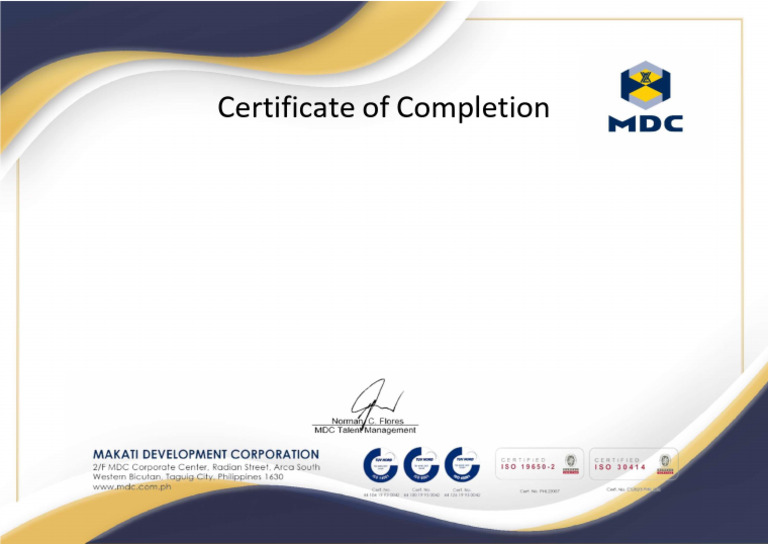 MDC OJT Completion Certificate | PDF