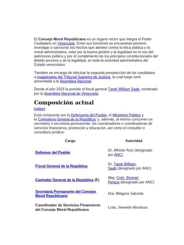 Funciones del Consejo Moral Republicano | PDF | Fiscal | Venezuela