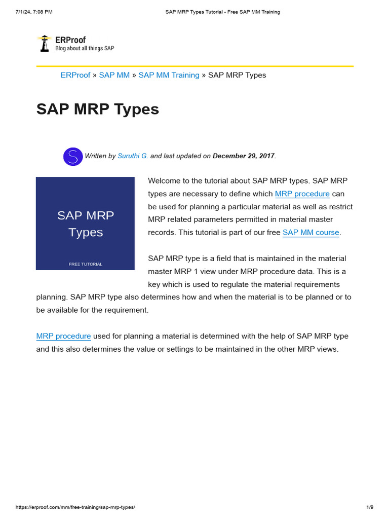 SAP MRP Types Tutorial - Free SAP MM Training | PDF | Production And ...