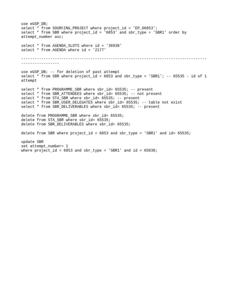SQL Queries for SBR Project Management | PDF