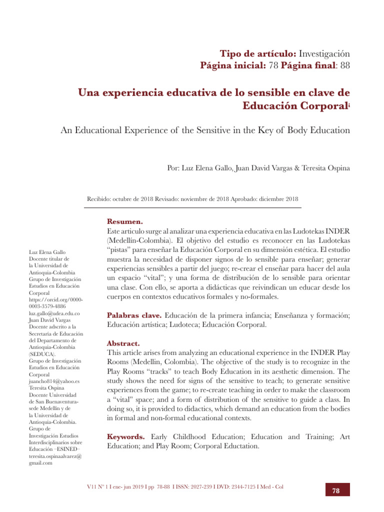 2019 Una Experiencia Educativa de Lo Sensible en Clave de Educación ...