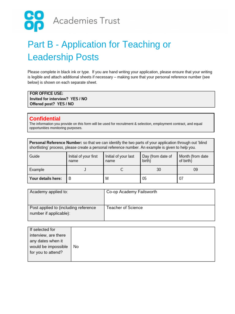 Teaching Application Form Template | PDF | Teachers | Educational Stages