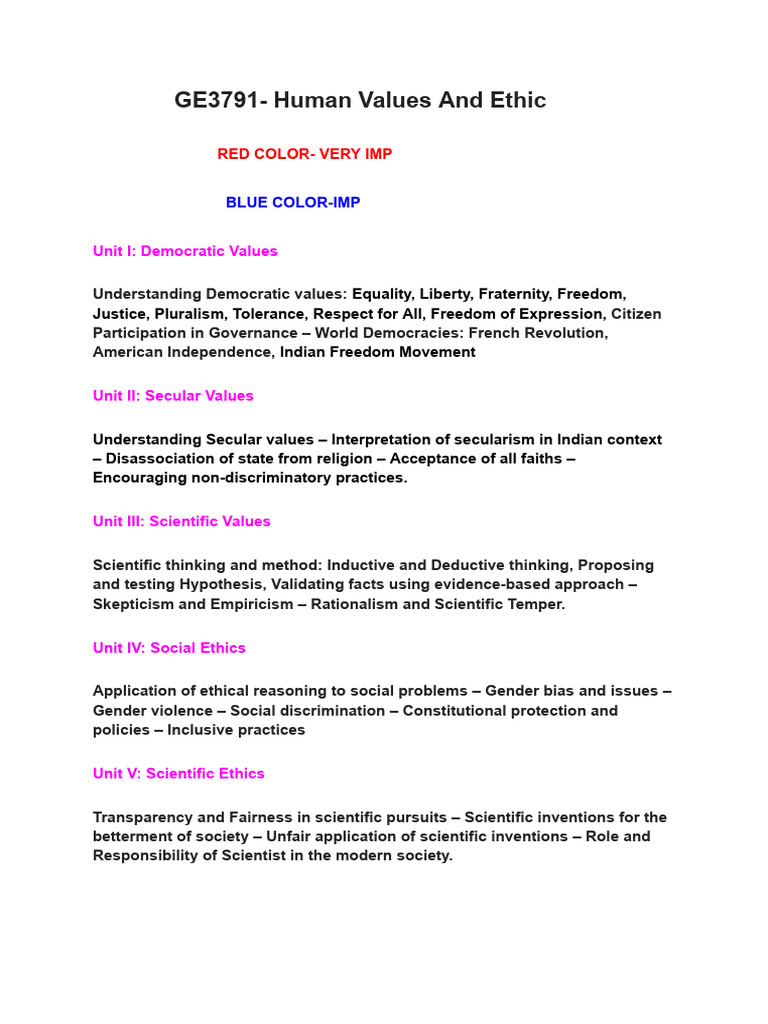 HVE UNIT1,2 | PDF | Secularism | Interfaith Dialogue