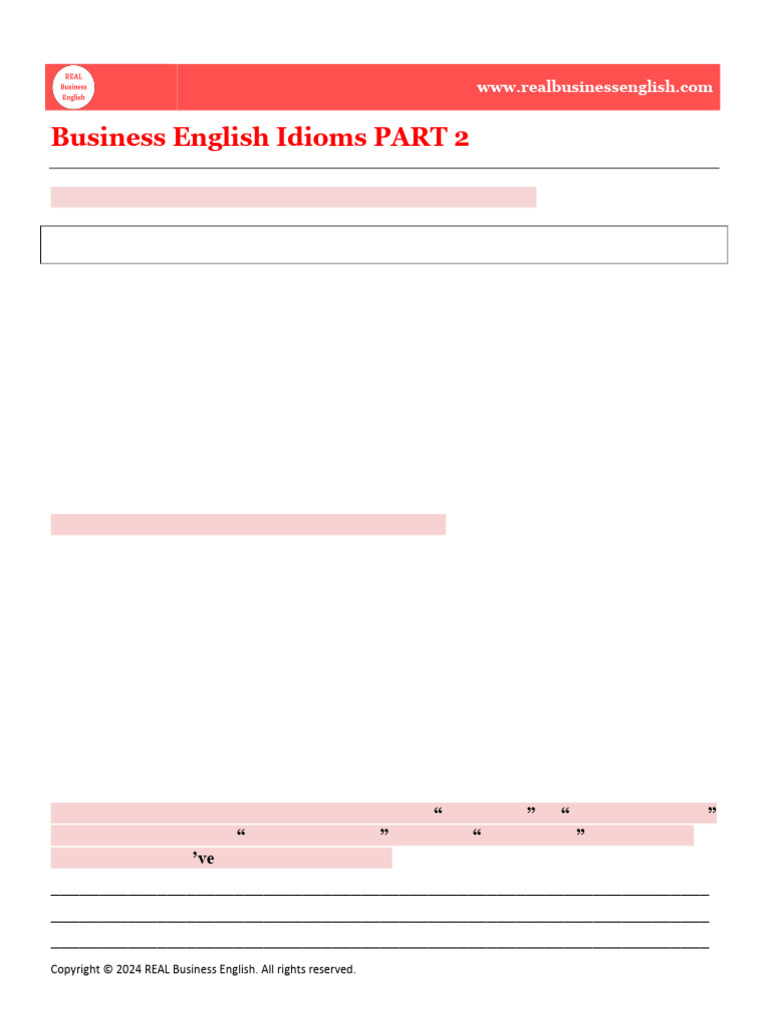 WORKSHEET American Business English Idioms Part 2 | PDF