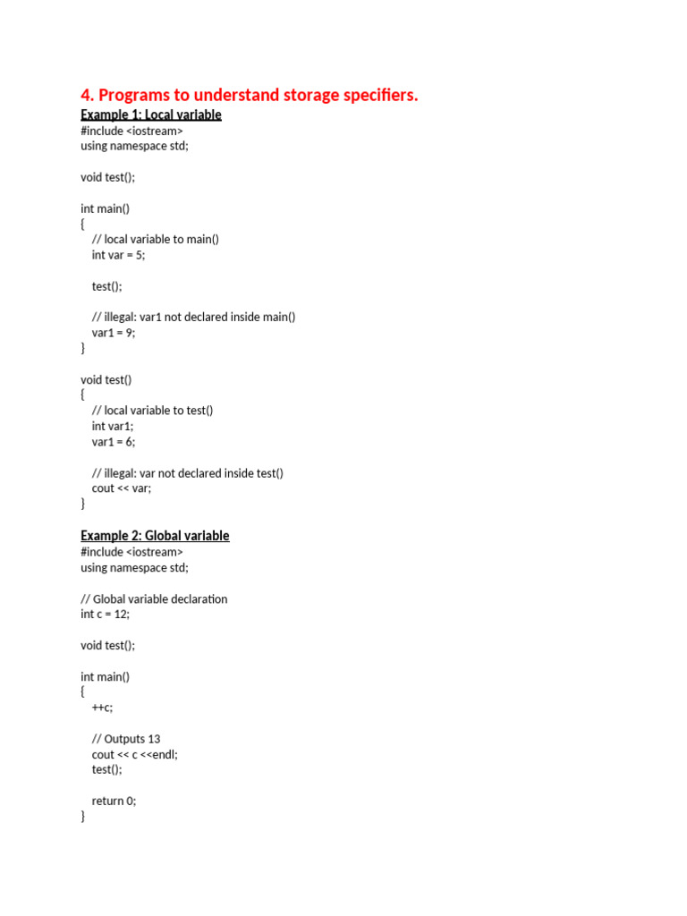 EXP-4 Storage specifiers | PDF