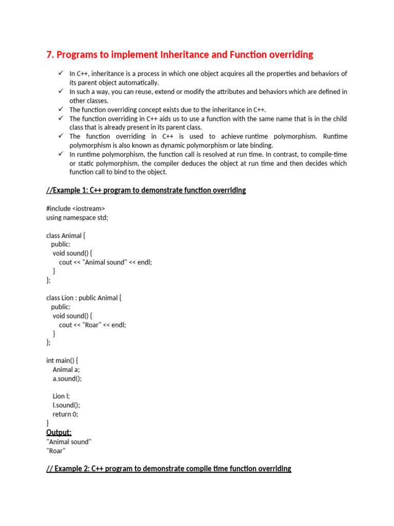 EXP-7 Inheritance and Function Overriding | PDF