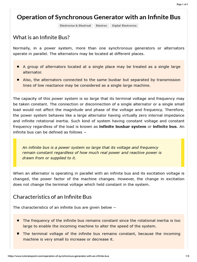 Operation of Synchronous Generator With An Infinite Bus | PDF | Electrical Impedance ...