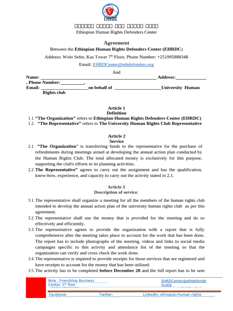 Agreement Contract For Refreshment | PDF