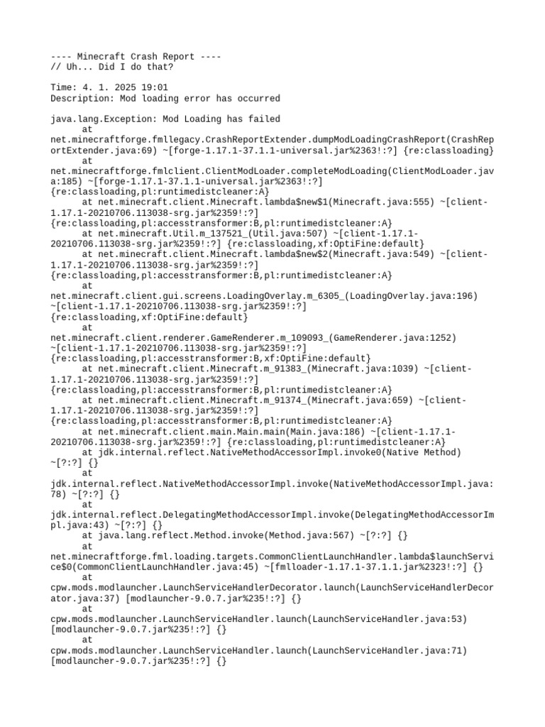 Minecraft Mod Loading Crash Report | PDF | X86 Architecture | Computer ...
