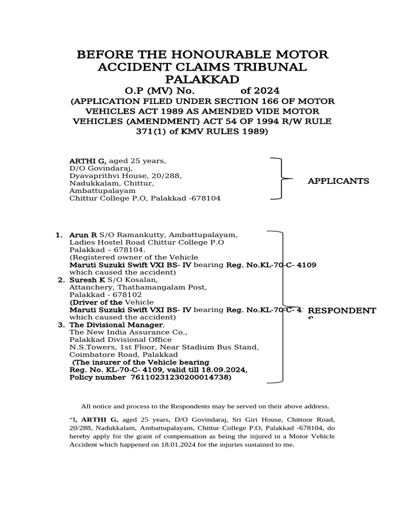 AARTHI MACT APPLICATION | PDF