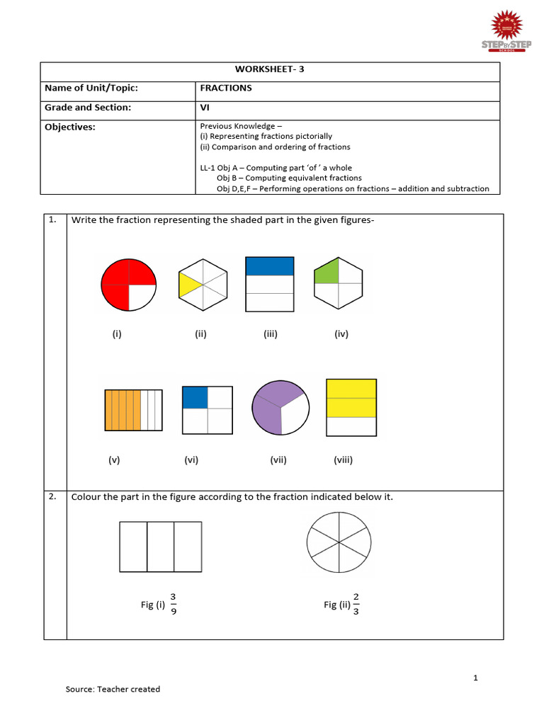 Worksheet - Fractions Grade 6 | PDF | Mathematics | Numbers