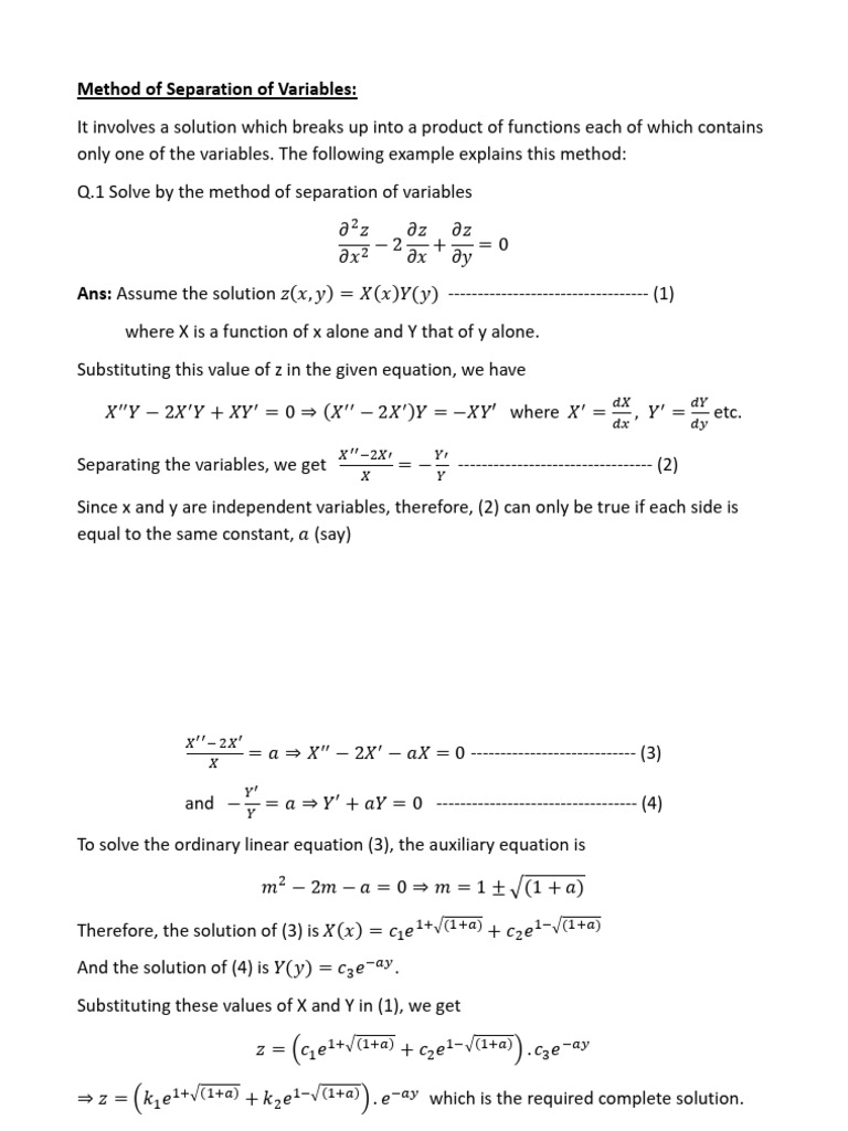 Method Of Separation Of Variables Pdf Variable Mathematics