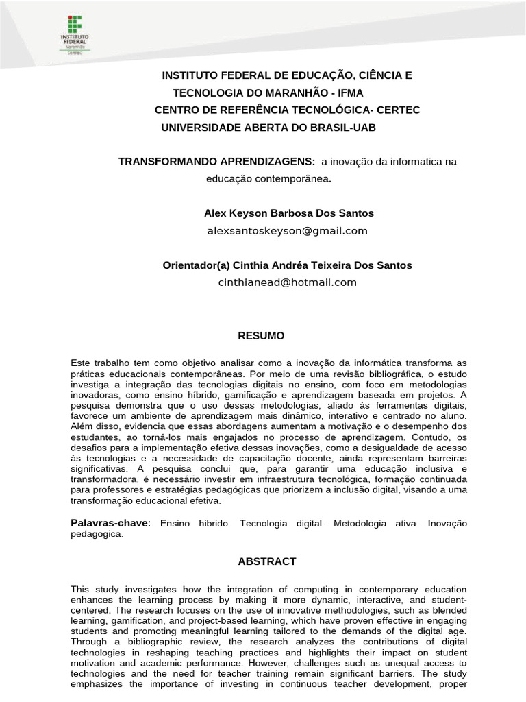 Artigo Alex Atualizado para o Modelo | PDF | Aprendizado | Pedagogia