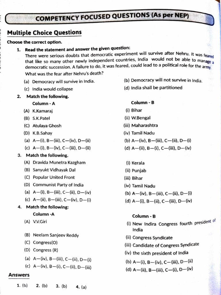 MCQ - Challenges To and From Restoration of Congress System | PDF ...