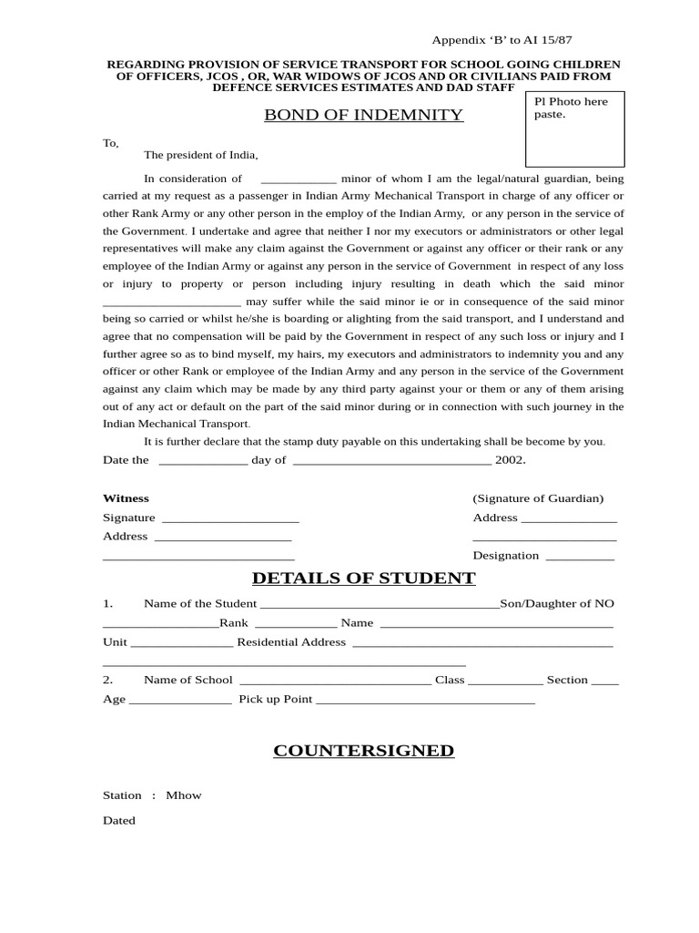 Idemnity Bond | PDF | Indemnity | Business Law